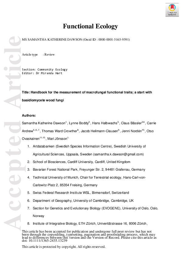 (PDF) Handbook for the measurement of macrofungal functional traits; a ...