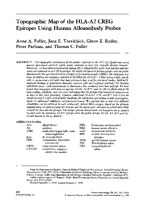 (PDF) Topographic map of the HLA-A2 CREG epitopes using human ...