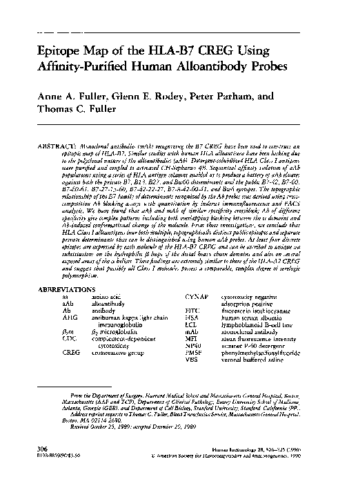 (PDF) Epitope map of the HLA-B7 CREG using affinity-purified human ...
