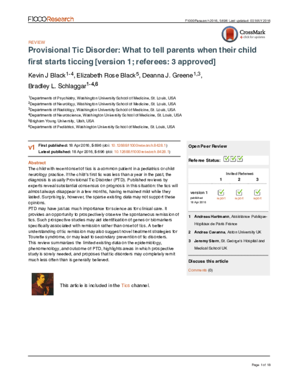 (PDF) Provisional Tic Disorder: What to tell parents when their child ...