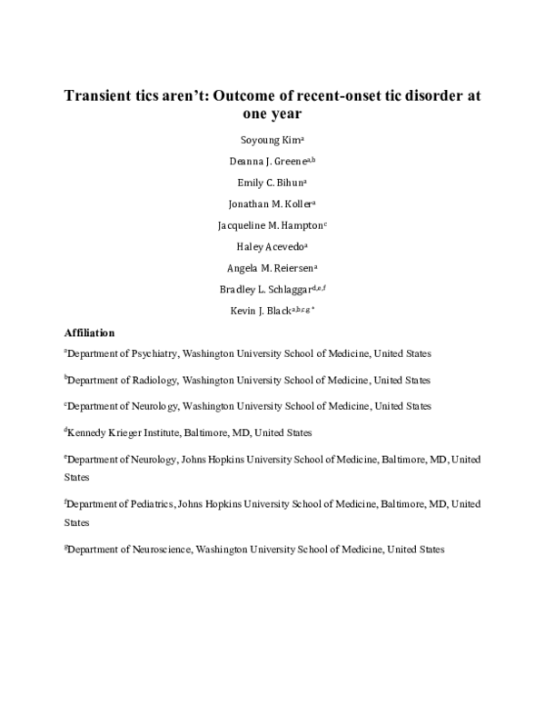 (PDF) Transient tics aren't: Outcome of recent-onset tic disorder at ...