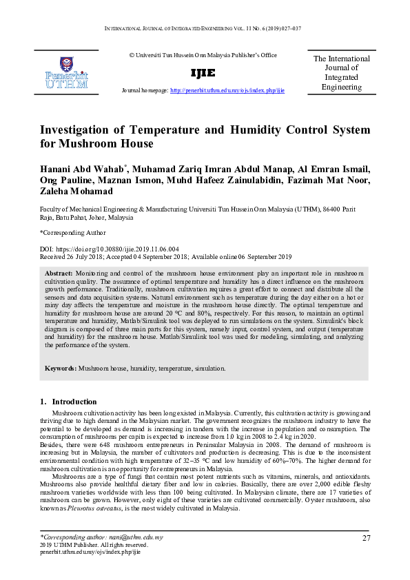 (PDF) Investigation of Temperature and Humidity Control System for ...