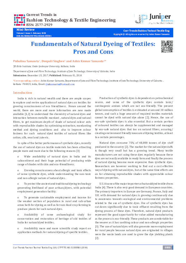 (PDF) Fundamentals of Natural Dyeing of Textiles: Pros and Cons