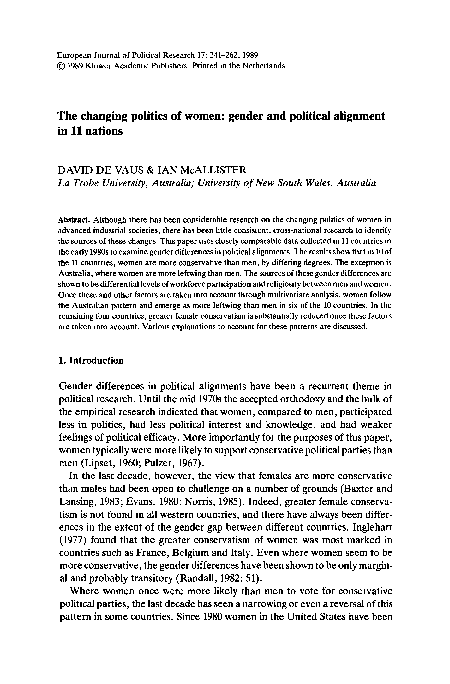 (PDF) The changing politics of women: gender and political alignment in ...