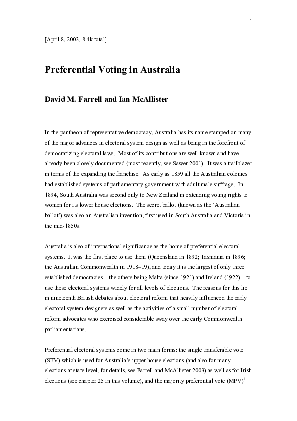 (PDF) Preferential Voting in Australia