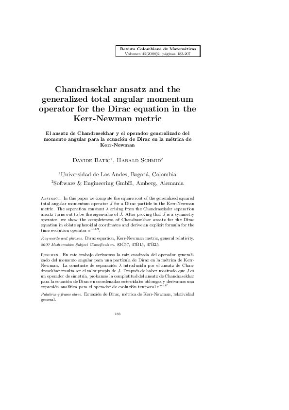 (PDF) Chandrasekhar ansatz and the generalized total angular momentum ...