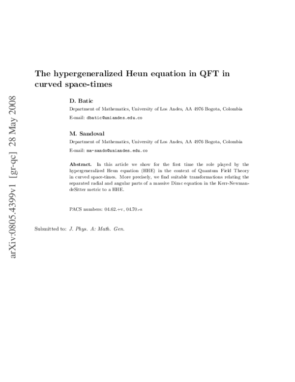 (PDF) The hypergeneralized Heun equation in QFT in curved space-times