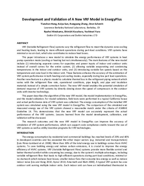 (PDF) Development and Validation of A New VRF Model in EnergyPlus