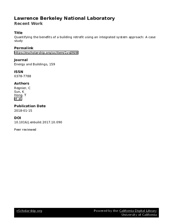 Pdf Quantifying The Benefits Of A Building Retrofit Using An Integrated System Approach A