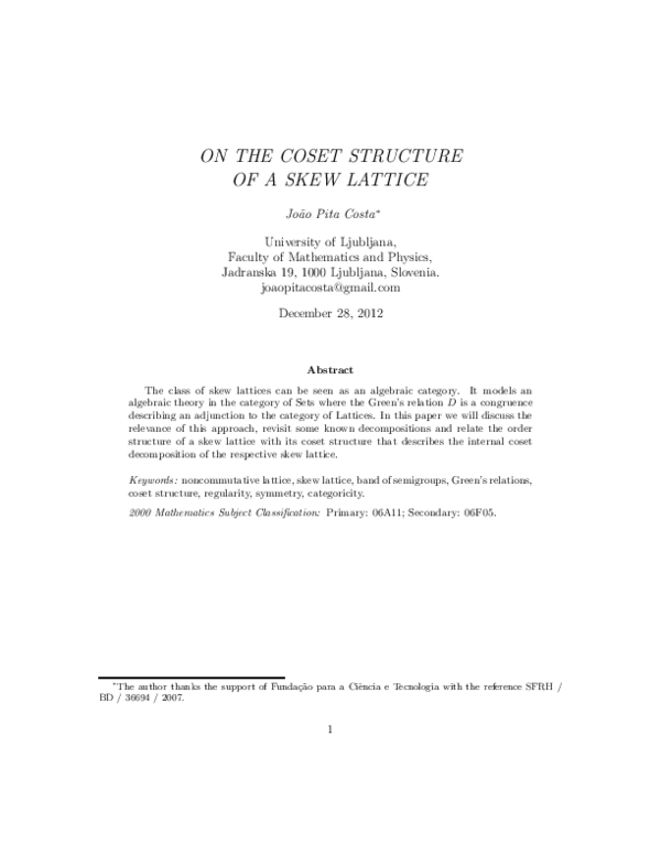 (PDF) On the coset structure of distributive skew lattices
