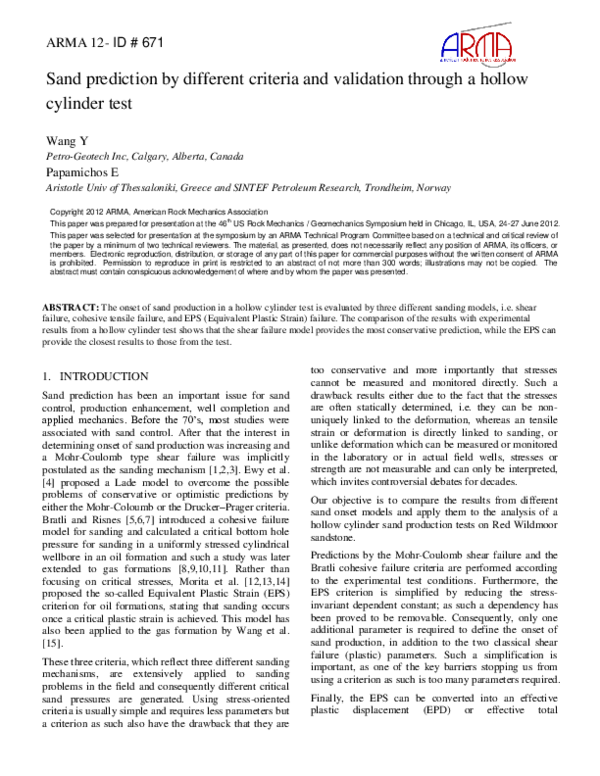(PDF) Sand Prediction by Different Criteria and a Validation by a ...