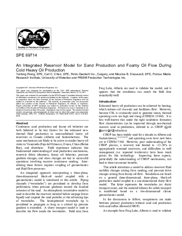 (PDF) An Integrated Reservoir Model for Sand Production and Foamy Oil ...
