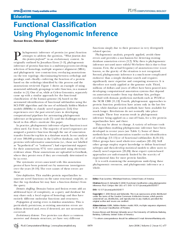 (PDF) Functional Classification Using Phylogenomic Inference