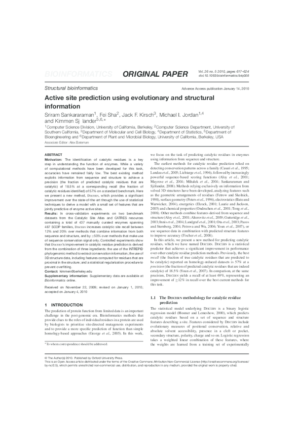 (PDF) Active site prediction using evolutionary and structural information