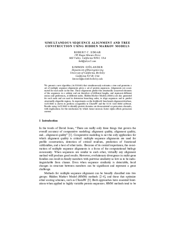 Pdf Simultaneous Sequence Alignment And Tree Construction Using