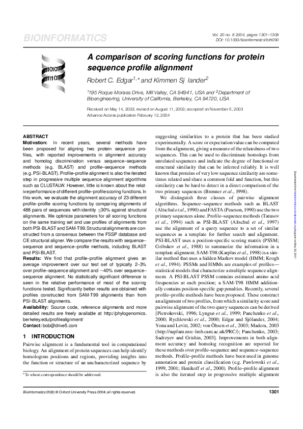 (PDF) A comparison of scoring functions for protein sequence profile alignment | Kimmen ...