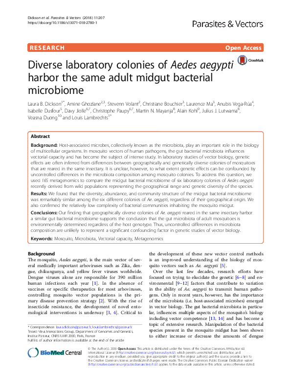 (PDF) Diverse laboratory colonies of Aedes aegypti harbor the same adult midgut bacterial microbiome