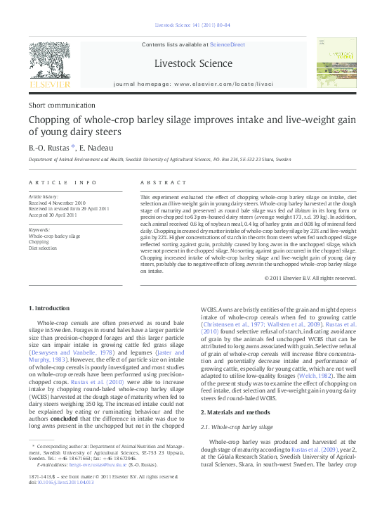(PDF) Chopping of whole-crop barley silage improves intake and live ...