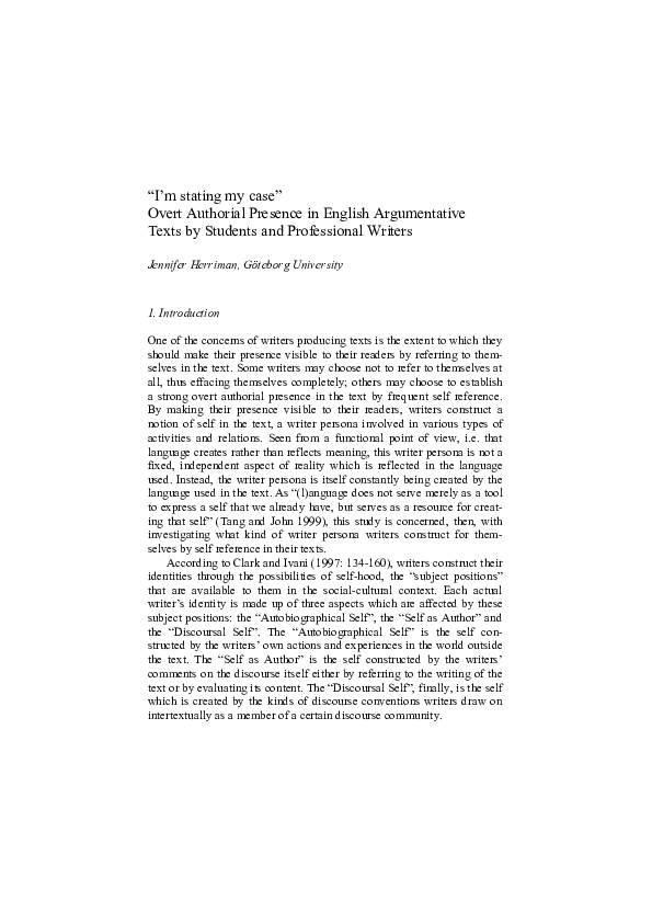 (PDF) “I’m stating my case”: Overt Authorial Presence in English ...