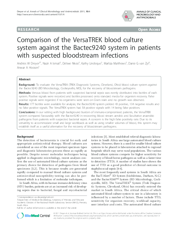 (PDF) Comparison of the VersaTREK blood culture system against the ...