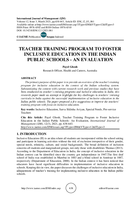 (PDF) TEACHER TRAINING PROGRAM TO FOSTER INCLUSIVE EDUCATION IN THE ...