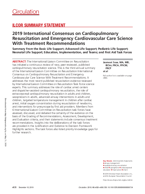 (PDF) 2019 International Consensus on Cardiopulmonary Resuscitation and Emergency Cardiovascular ...