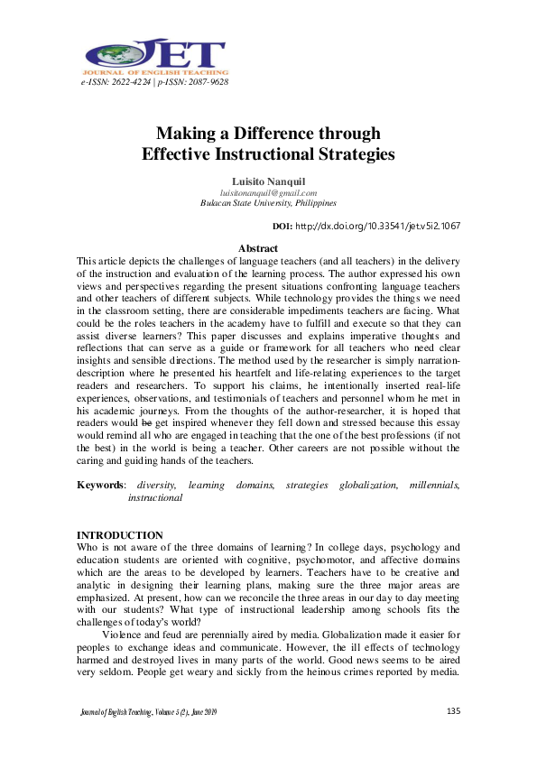 (PDF) Making a Difference through Effective Instructional Strategies
