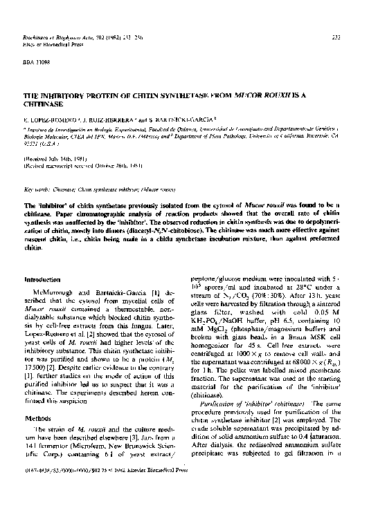 (PDF) The inhibitory protein of chitin synthetase from Mucor rouxii is a chitinase