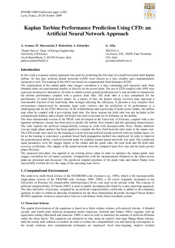 Pdf Kaplan Turbine Performance Prediction Using Cfd An Artificial Neural Network Approach
