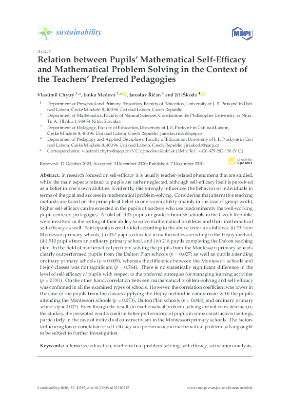 Pdf Relation Between Pupils Mathematical Self Efficacy And Mathematical Problem Solving In