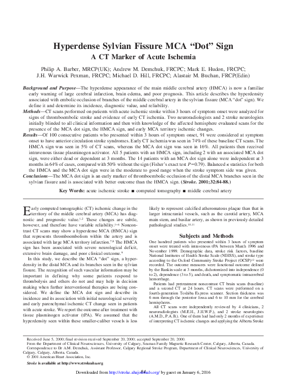 (PDF) Hyperdense Sylvian Fissure MCA "Dot" Sign