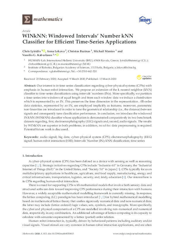 (PDF) WINkNN: Windowed Intervals’ Number kNN Classifier for Efficient Time-Series Applications