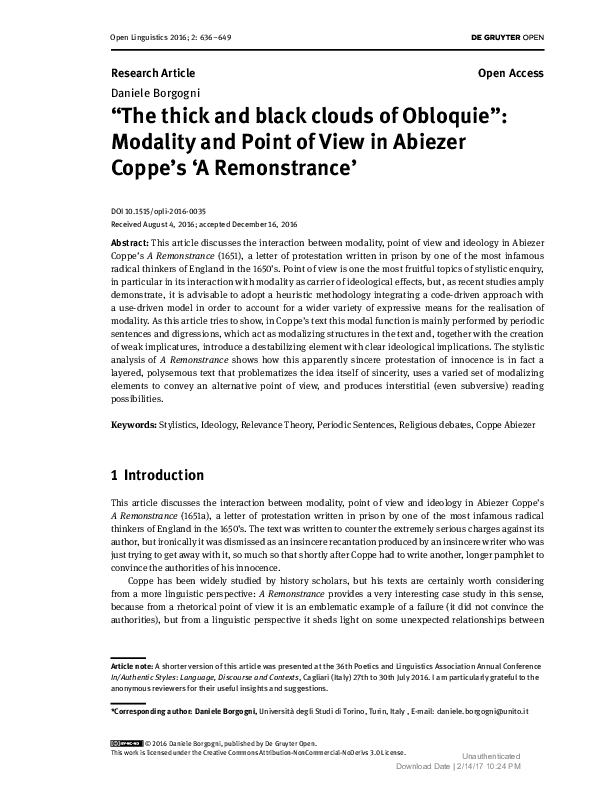 (PDF) “The thick and black clouds of Obloquie”: Modality and Point of ...