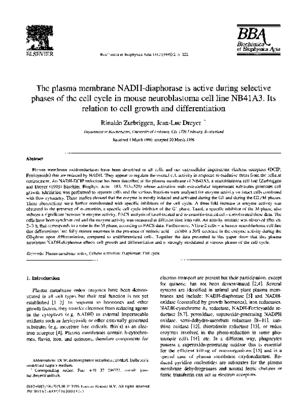 (PDF) The plasma membrane NADH-diaphorase is active during selective ...