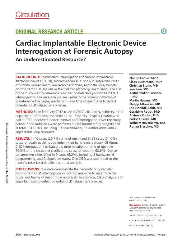 (PDF) Cardiac Implantable Electronic Device Interrogation at Forensic ...