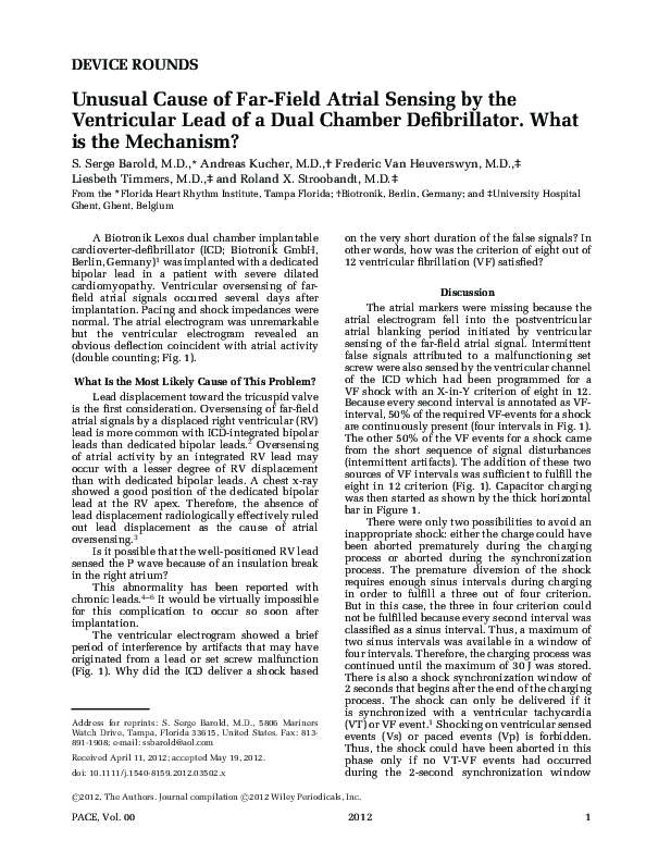 (PDF) Unusual Cause of Far-Field Atrial Sensing by the Ventricular Lead ...