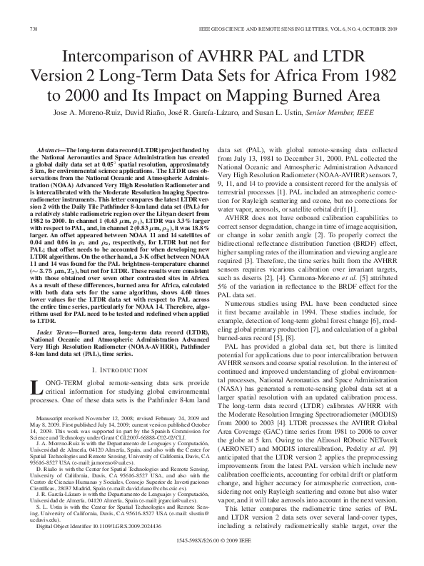 (PDF) Intercomparison of AVHRR PAL and LTDR Version 2 Long-Term Data Sets for Africa From 1982 ...