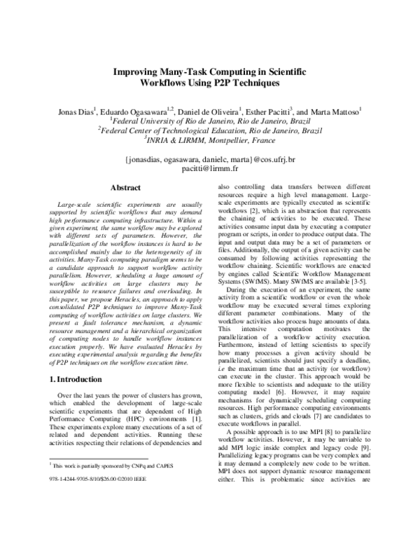(PDF) Improving Many-Task computing in scientific workflows using P2P techniques