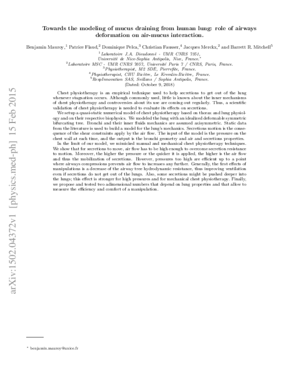 (PDF) Towards the modeling of mucus draining from human lung: role of ...