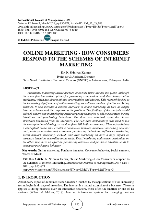 (PDF) ONLINE MARKETING - HOW CONSUMERS RESPOND TO THE SCHEMES OF ...