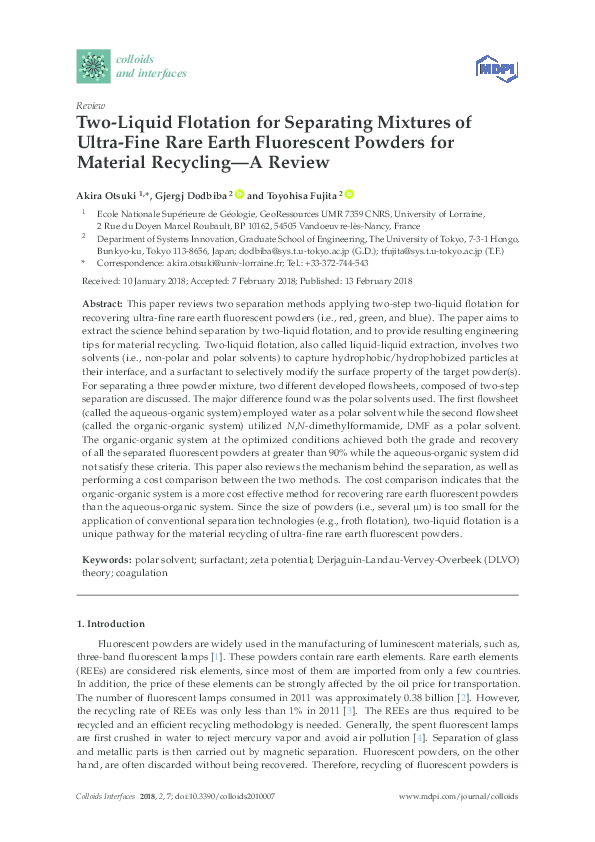 (PDF) Two-Liquid Flotation for Separating Mixtures of Ultra-Fine Rare ...