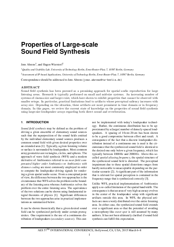 (PDF) Properties of Large-scale Sound Field Synthesis