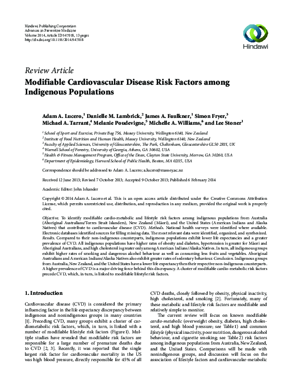 (PDF) Modifiable Cardiovascular Disease Risk Factors among Indigenous ...