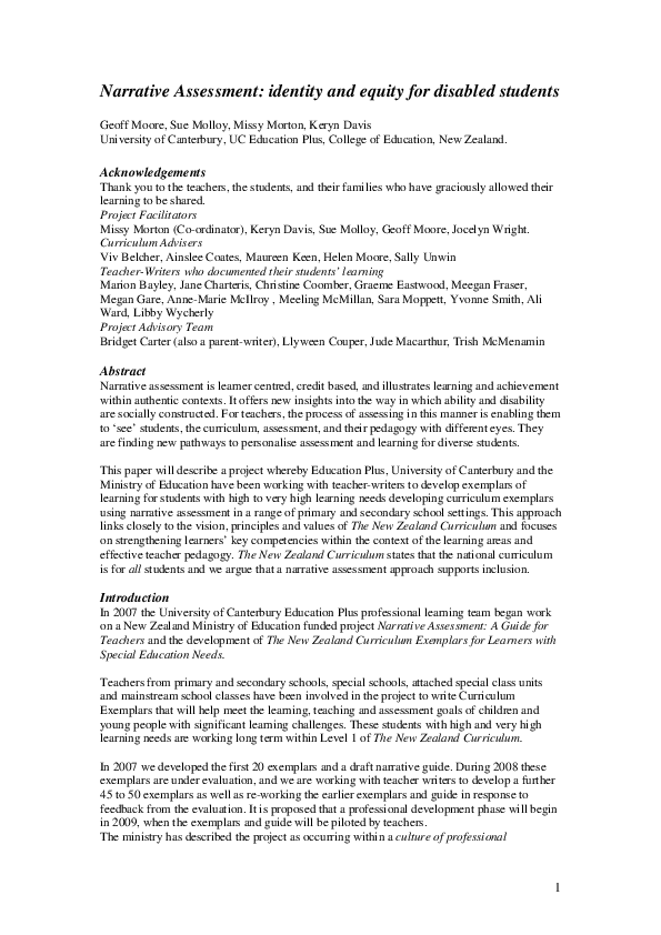 (PDF) Narrative Assessment: Identity and Equity for Disabled Students