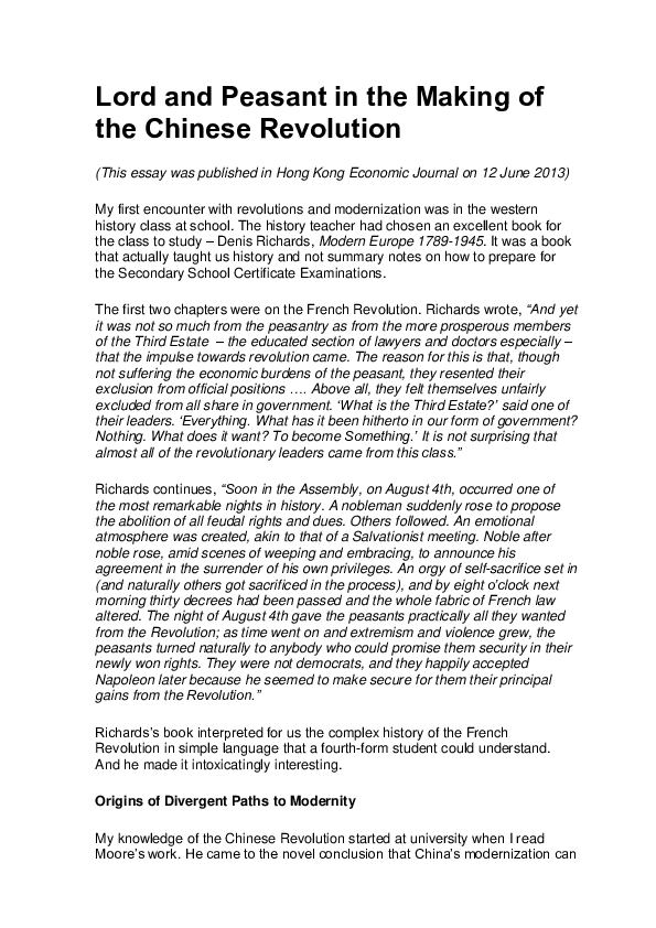 (PDF) Lord and Peasant in the Making of the Chinese Revolution