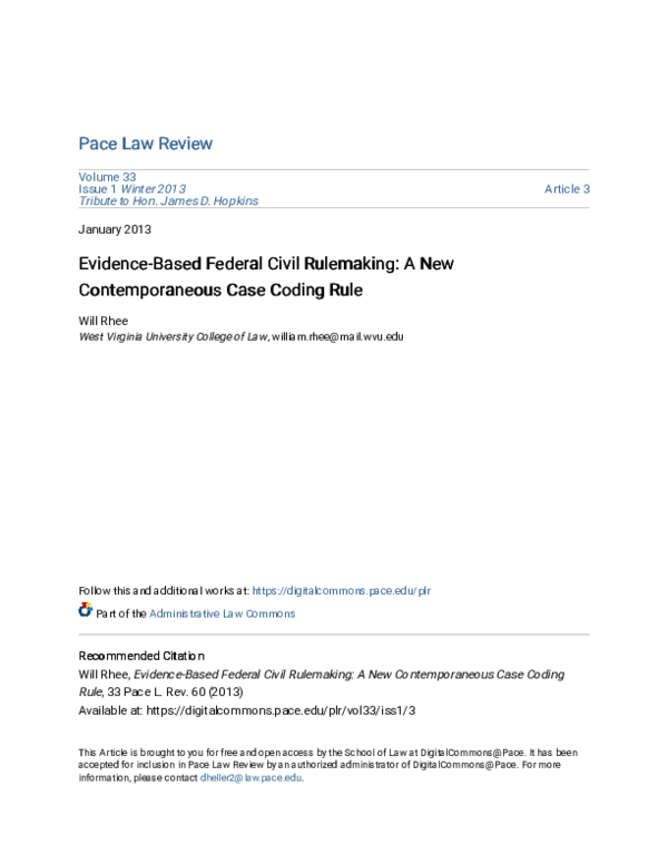 (PDF) Evidence-Based Federal Civil Rulemaking: A New Contemporaneous ...