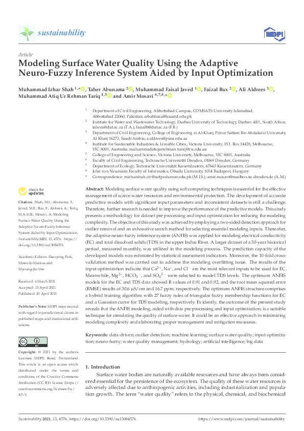 Pdf Modeling Surface Water Quality Using The Adaptive Neuro Fuzzy Inference System Aided By