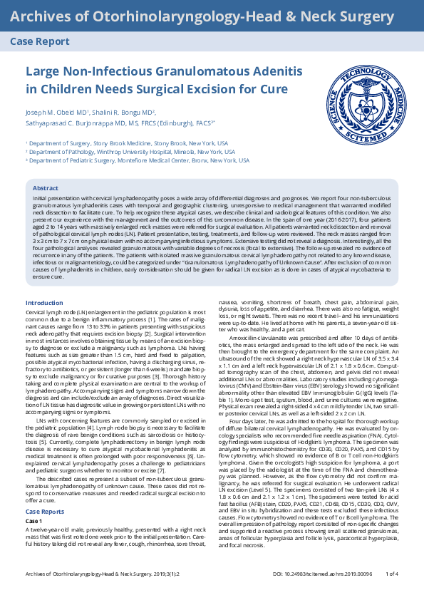 (PDF) Large Non-Infectious Granulomatous Adenitis in Children Needs ...