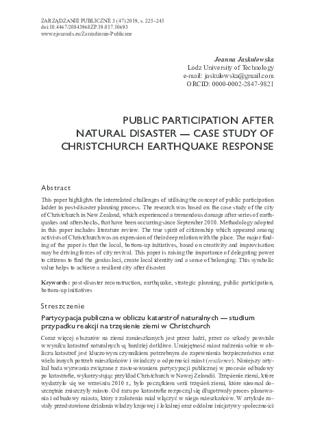 (PDF) Public participation after natural disaster – case study of ...