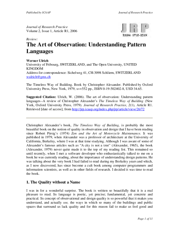 (PDF) The art of observation: understanding pattern languages